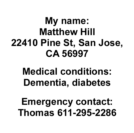 Name and Emergency Contact Info Tag | Shop | RAZ Mobility